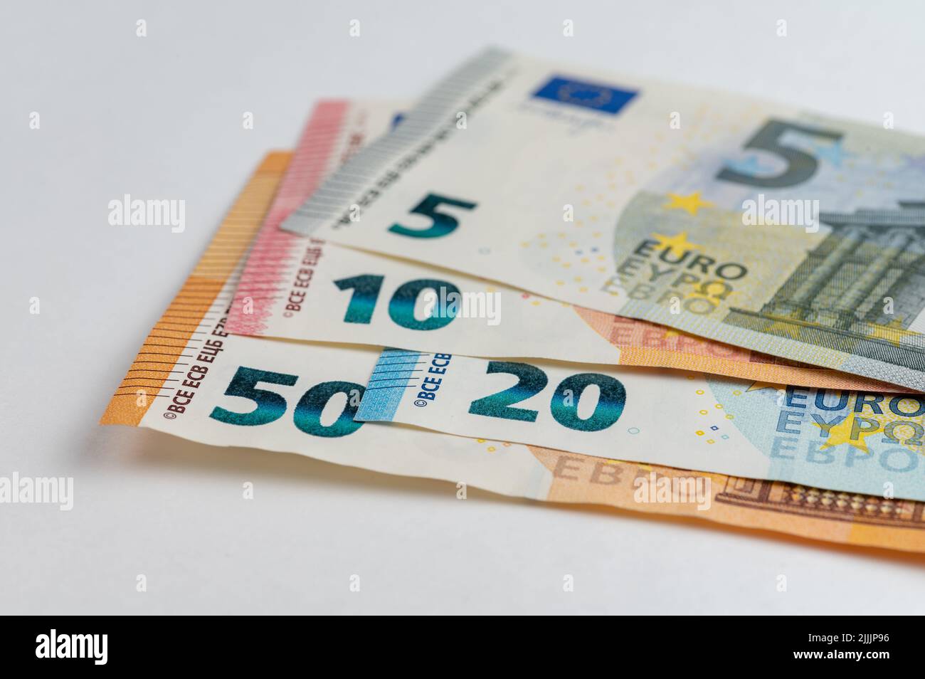 5, 10, 20, 50 euro banknotes. Money on white background Stock Photo - Alamy
