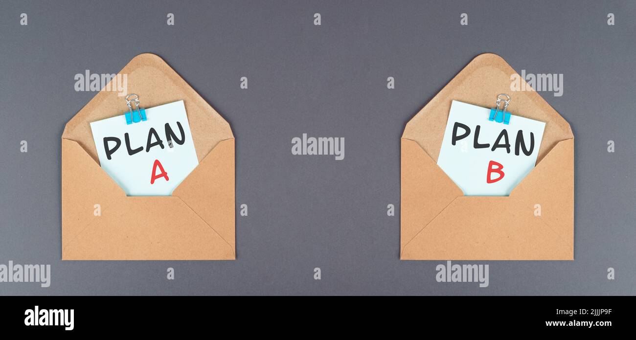 Plan A and B standing on paper, brainstorming for possibilities, making ...