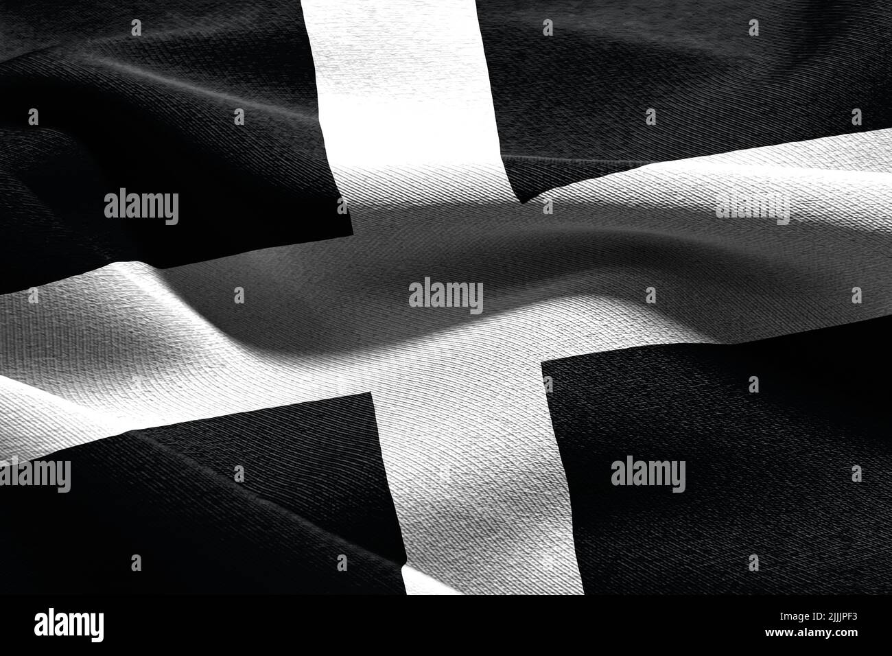 3D illustration flag of Cornwall is a region of England. Waving on the ...