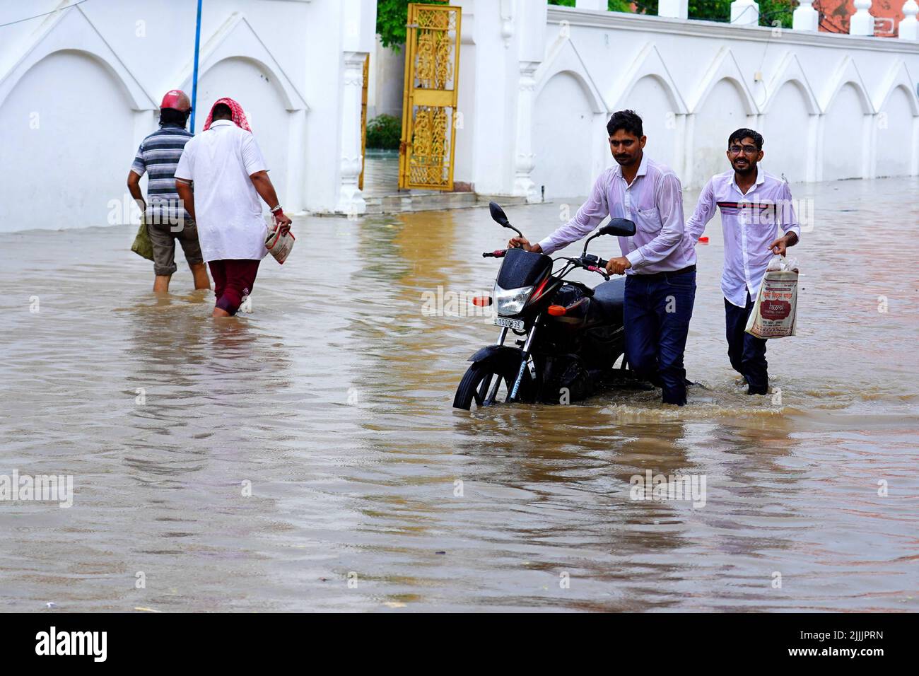 Pushkar, India, July 26, 2022. Flooded roads after heavy monsoon rains ...