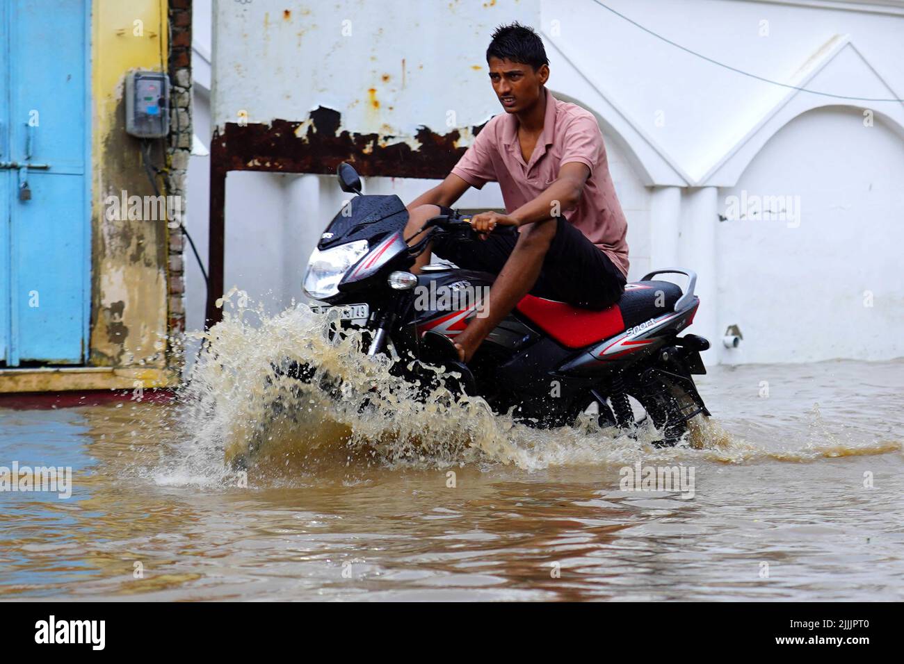 Pushkar, India, July 26, 2022. Flooded roads after heavy monsoon rains ...