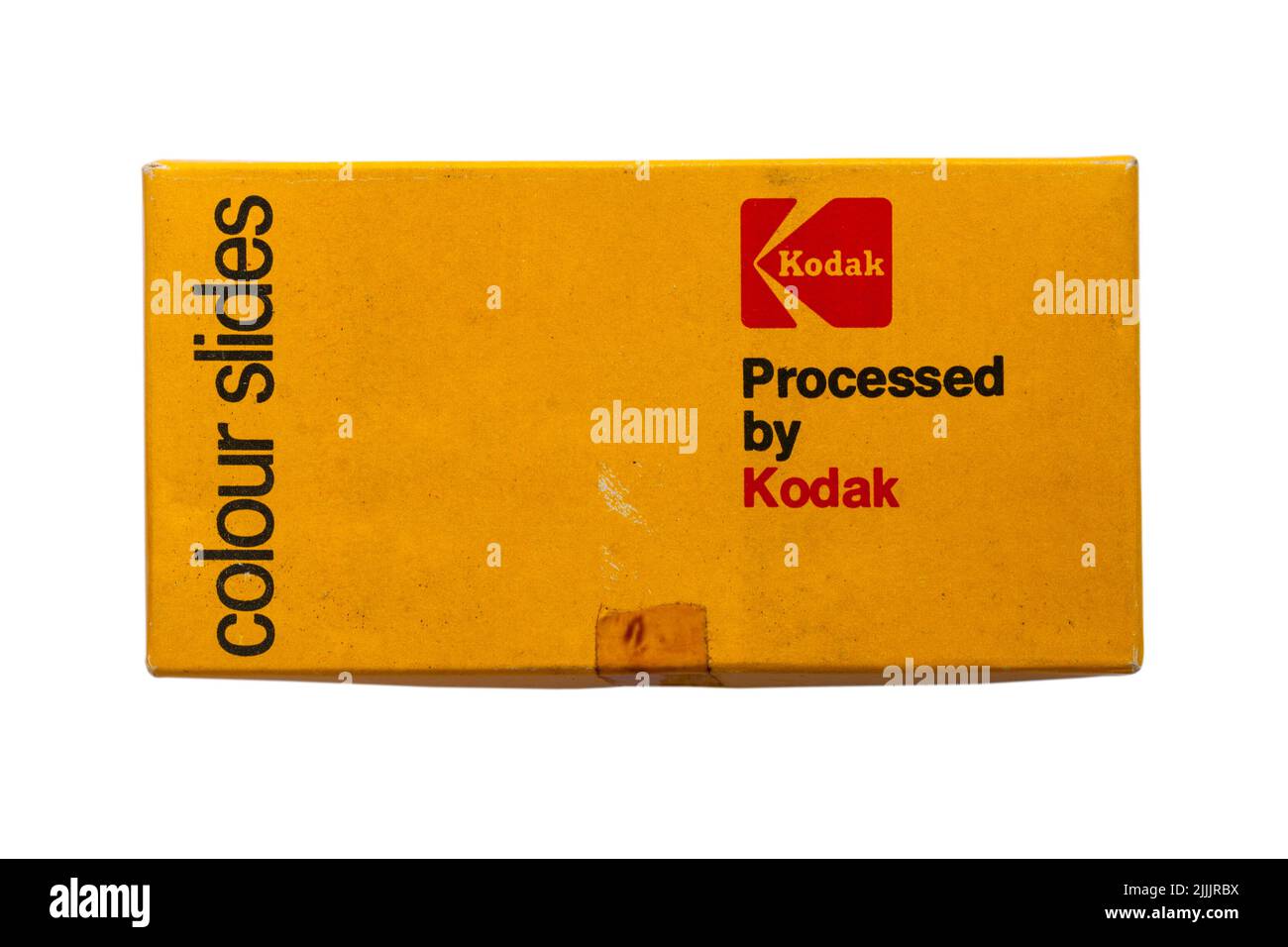 Old box of Kodak colour slides processed by Kodak isolated on white ...