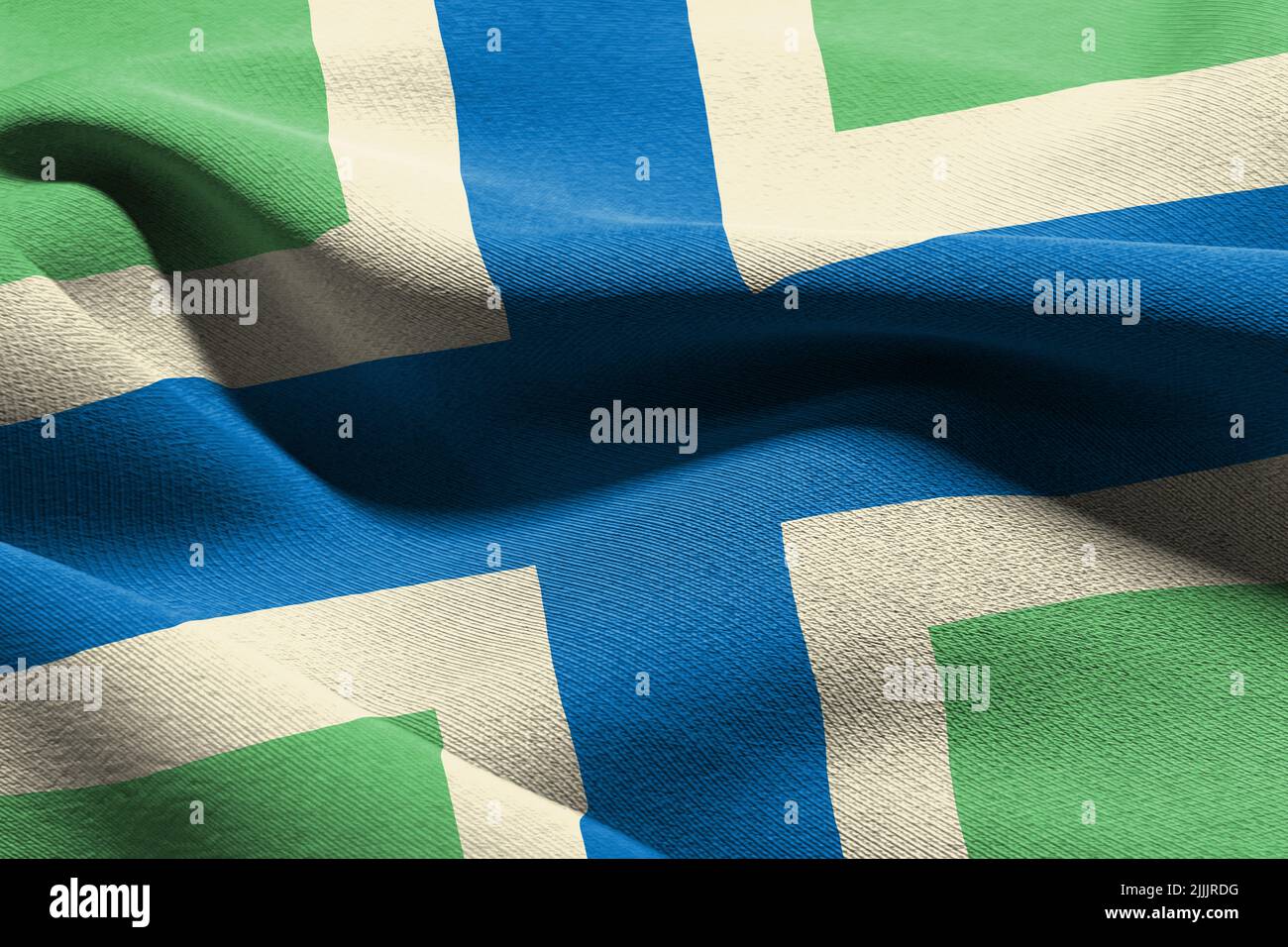 3D illustration flag of Gloucestershire is a region of England. Waving ...