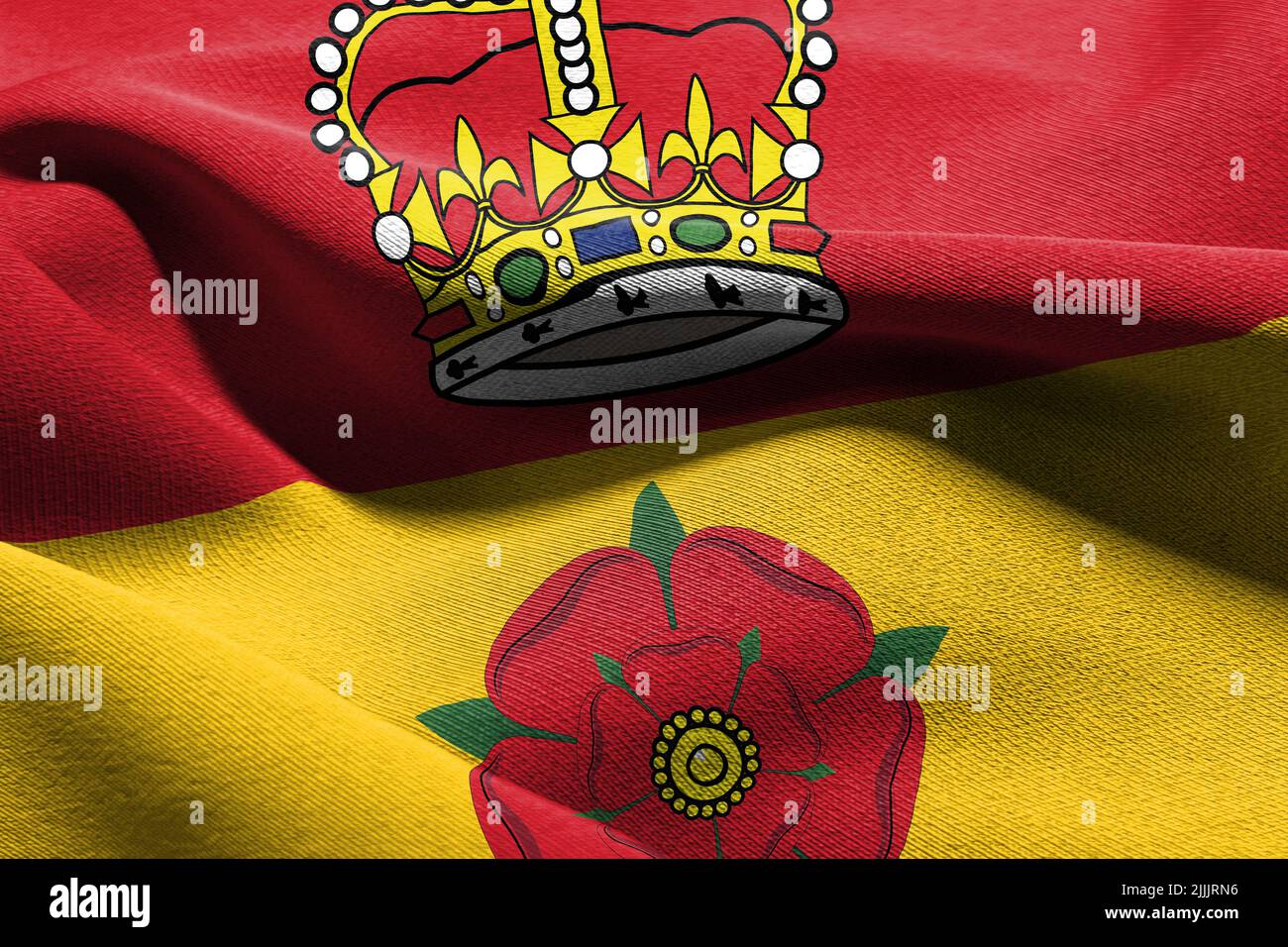 3D illustration flag of Hampshire is a region of England. Waving on the ...