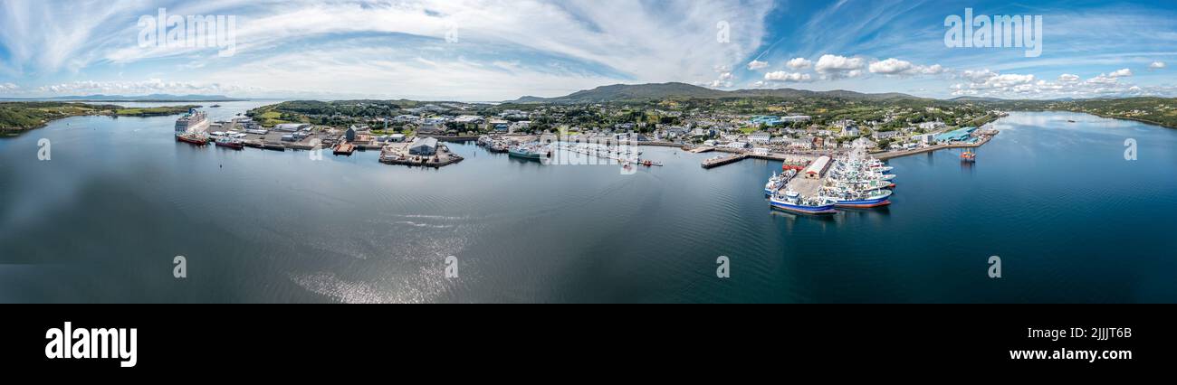 Aerial view of Killybegs with huge cruise ship in County Donegal - Ireland - All brands and ...