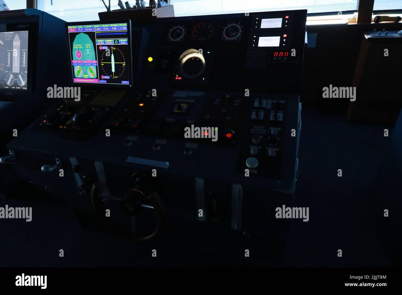 Screens and radars on command bridge Stock Photo - Alamy