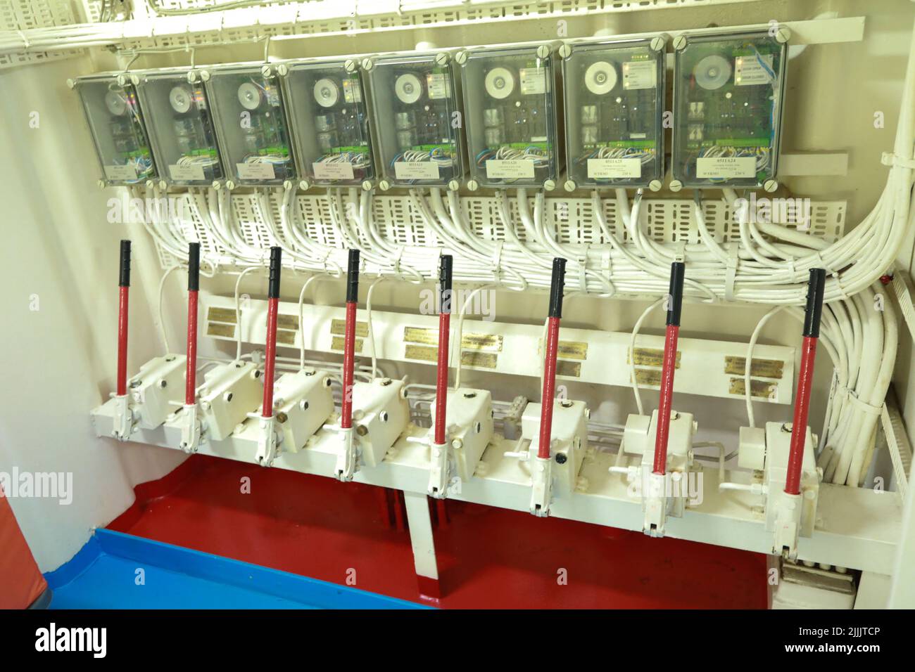 Cruise ship engine room interior with water tight doors electrical and ...