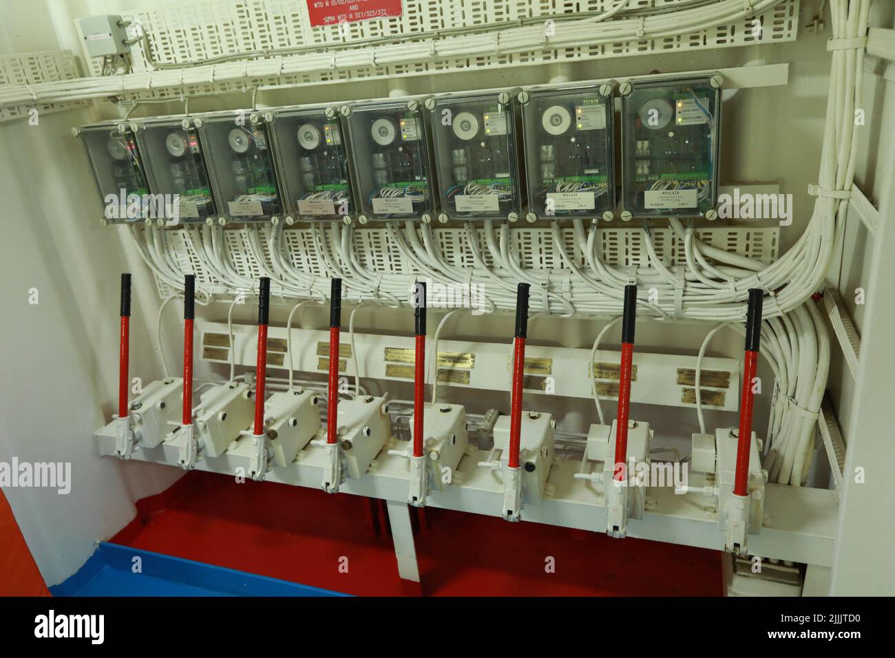 Cruise ship engine room interior with water tight doors electrical and ...