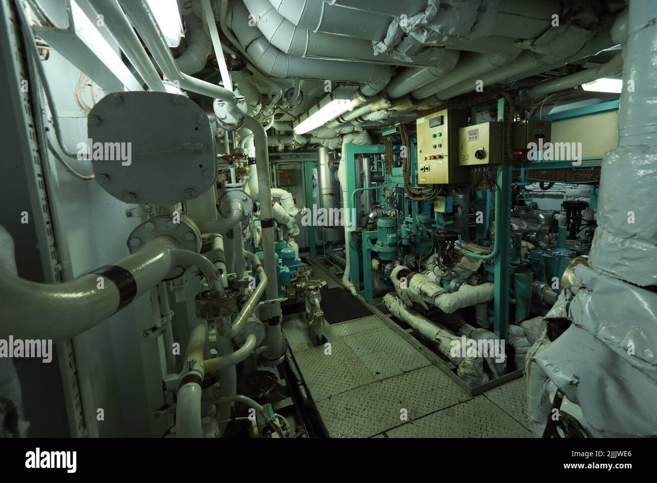Pipework in ship's engine room Stock Photo - Alamy