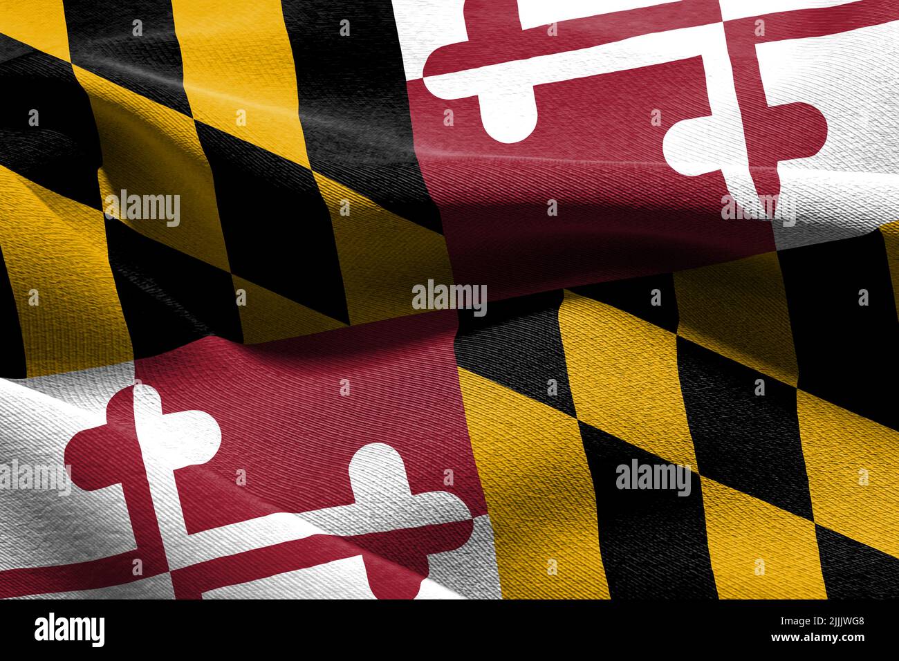3D illustration flag of Maryland is a state of United States. Waving on ...