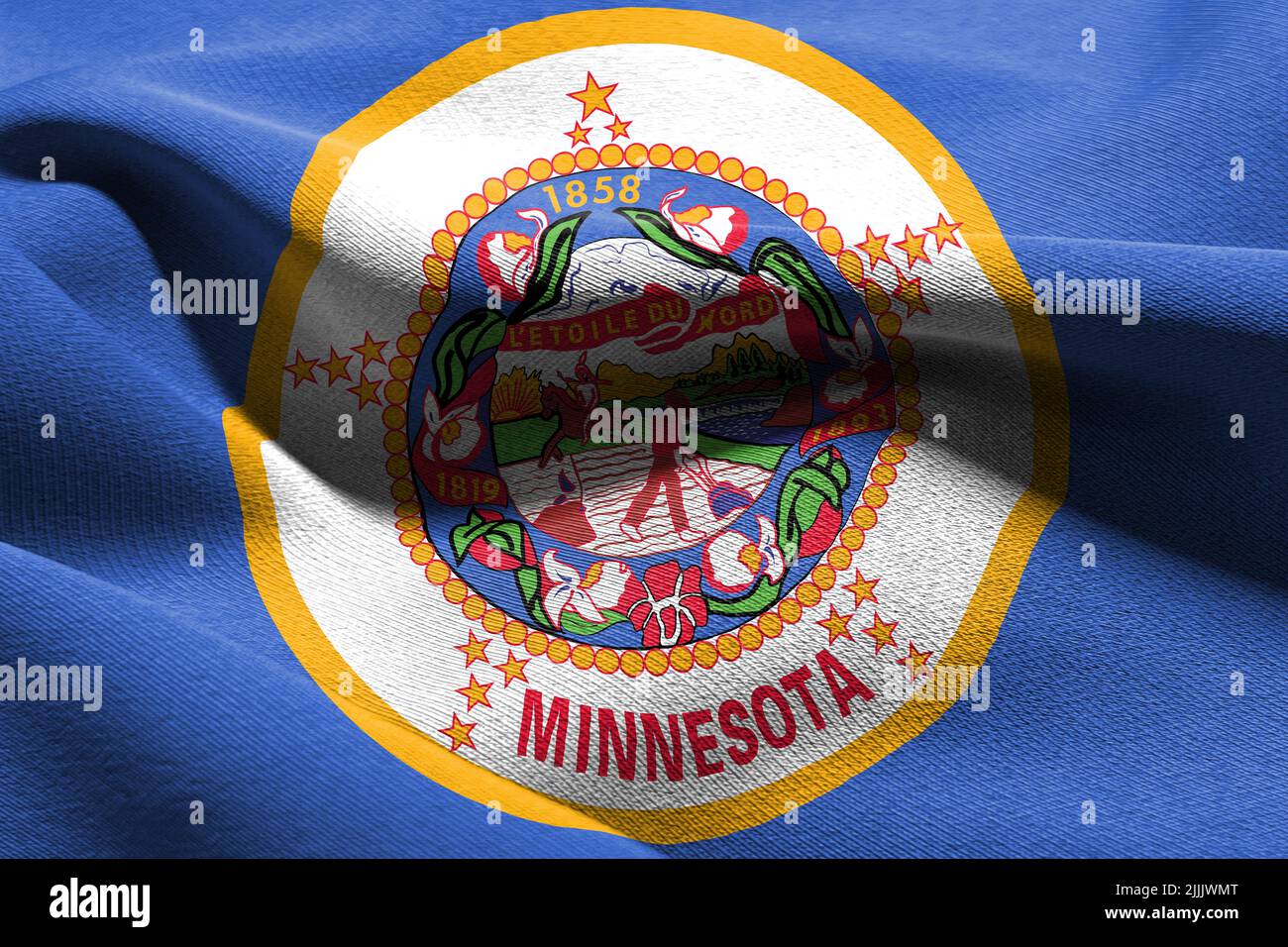 3D illustration flag of Minnesota is a state of United States. Waving ...