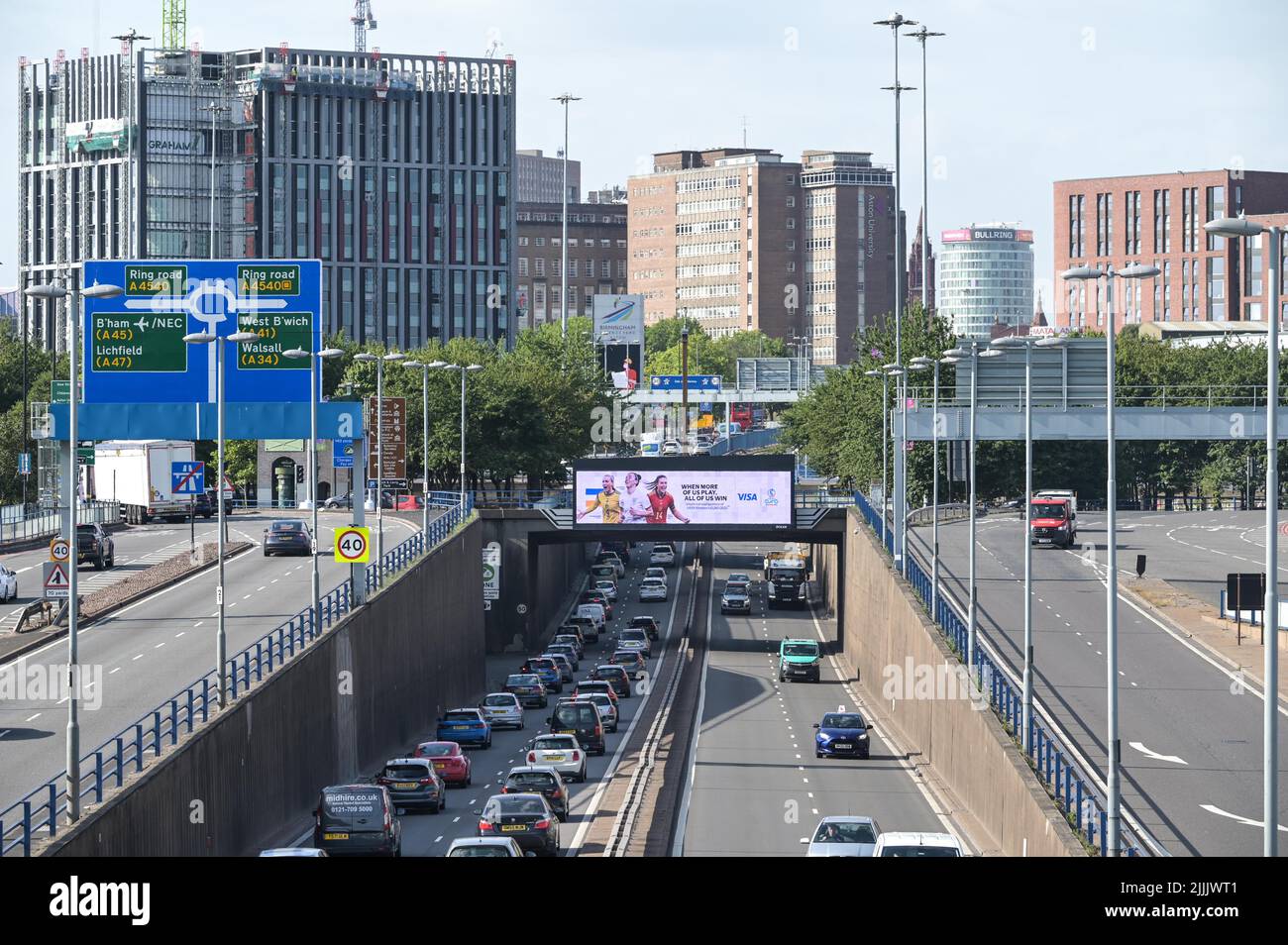 Aston, Birmingham, England, July 27th 2022. Slow moving traffic on the ...