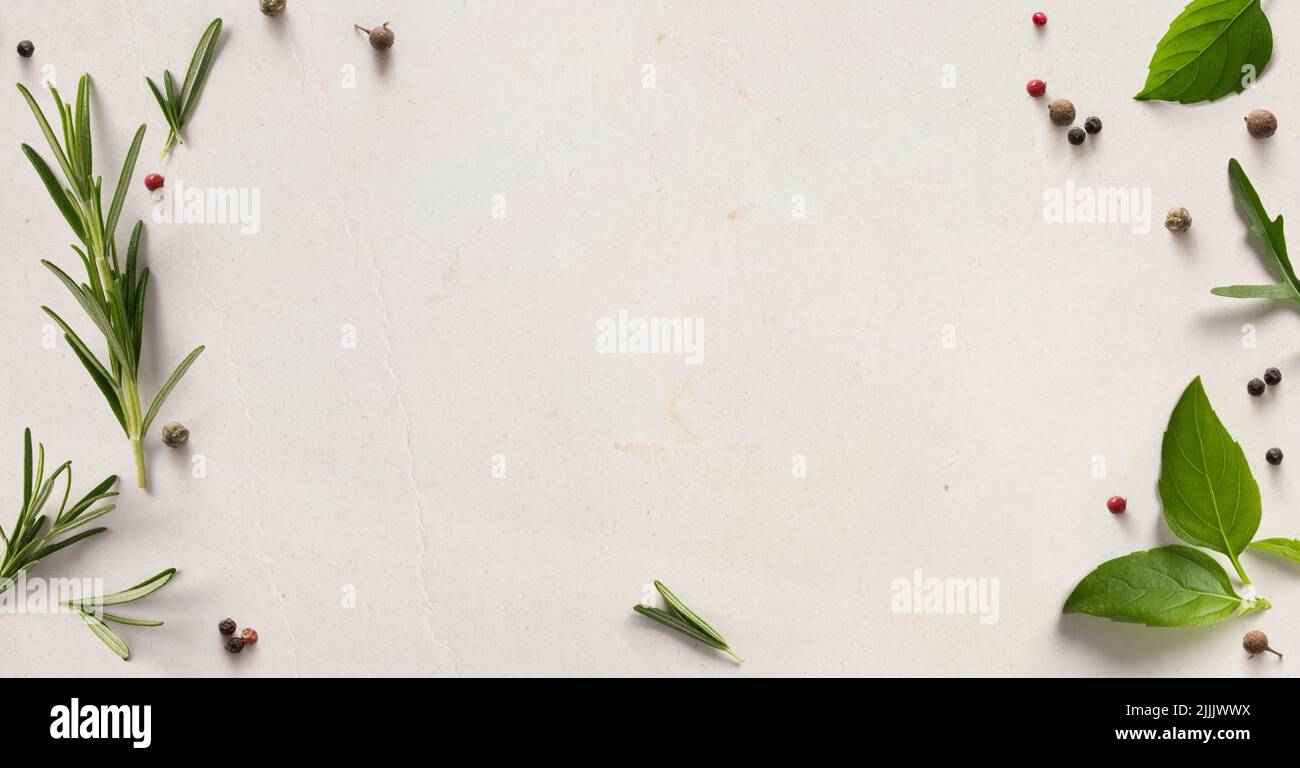 Food and cooking banner background. Spices and herbs. Variety of spices ...