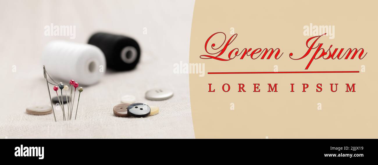 Spool of thread and needles for sewing, close-up. Skein with threads ...