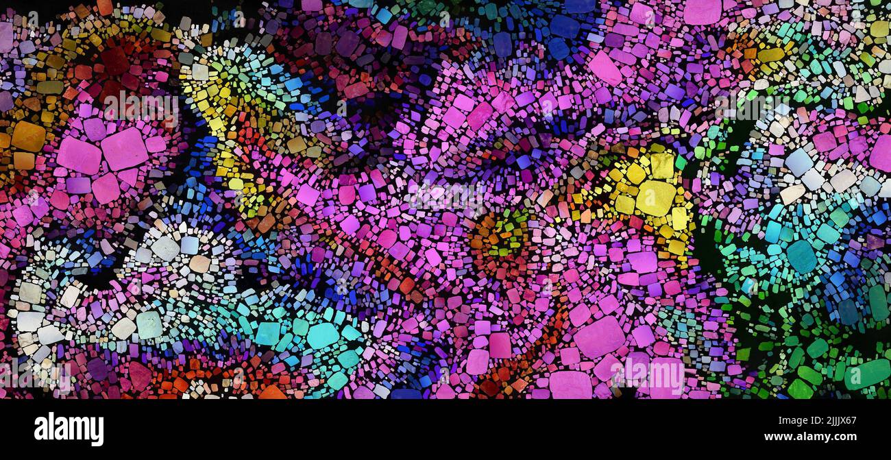 Digital render painterly mosaic tiles in smooth fluid motion with ...