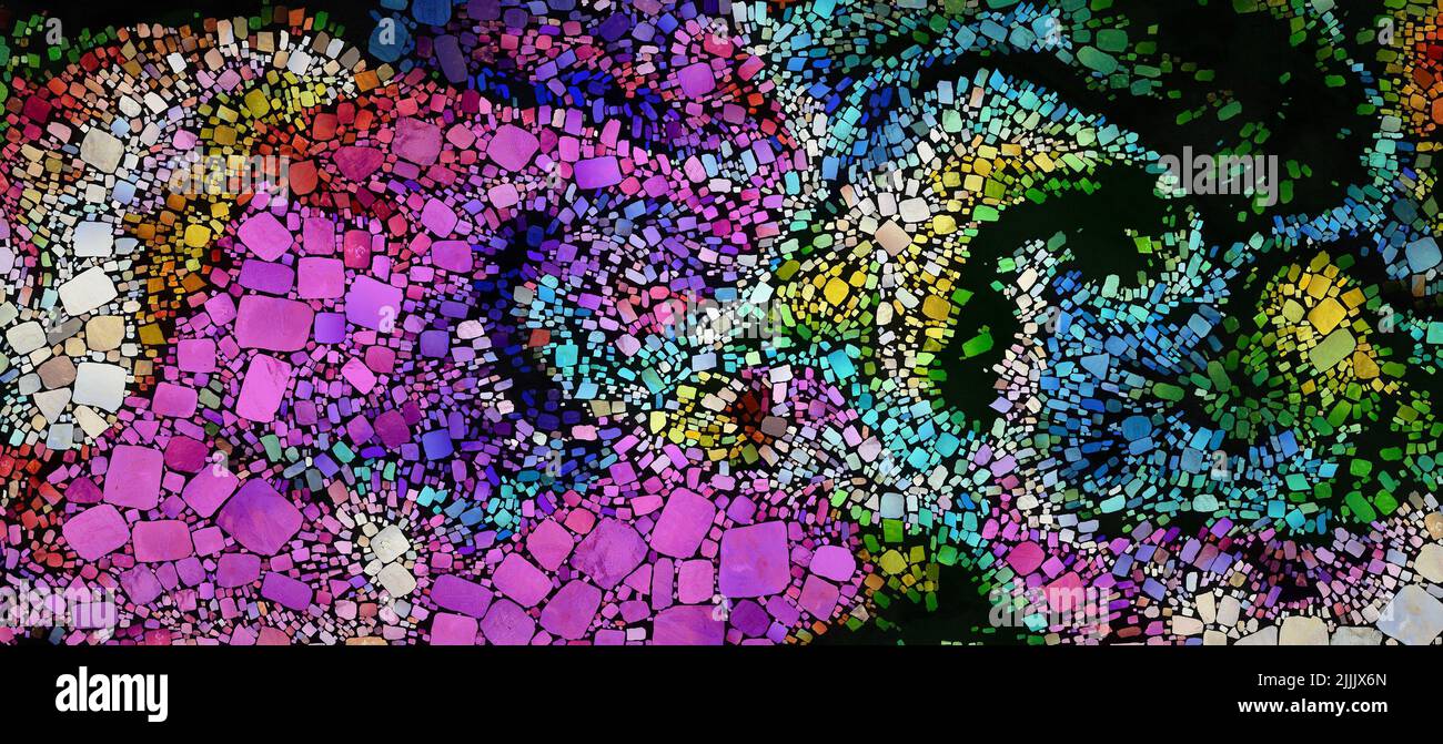Digital render painterly mosaic tiles in smooth fluid motion with ...