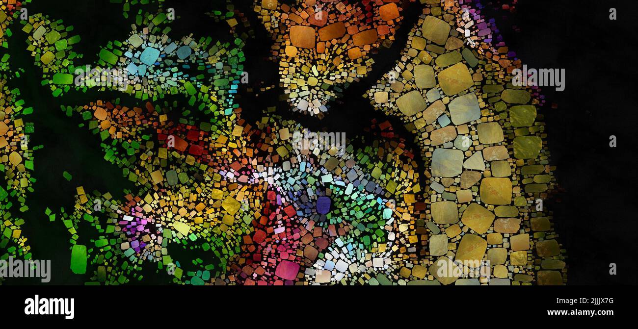 Digital render painterly mosaic tiles in smooth fluid motion with ...