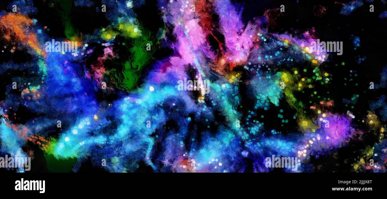 Abstract cosmic space and stars flowing digital fluid pattern in ...