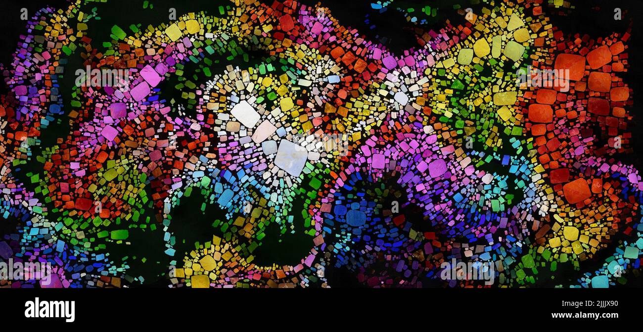 Digital render painterly mosaic tiles in smooth fluid motion with ...