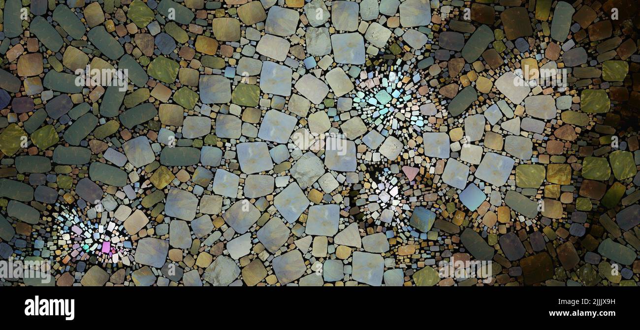 Digital render painterly mosaic tiles in smooth fluid motion with ...