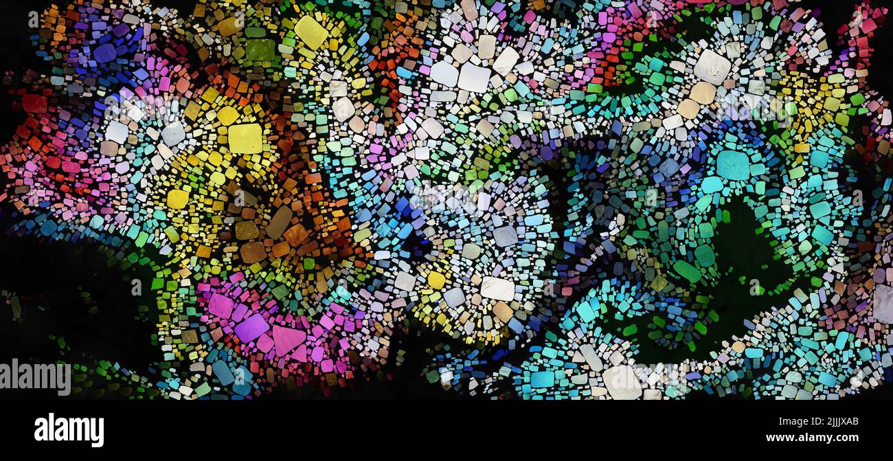 Digital render painterly mosaic tiles in smooth fluid motion with ...