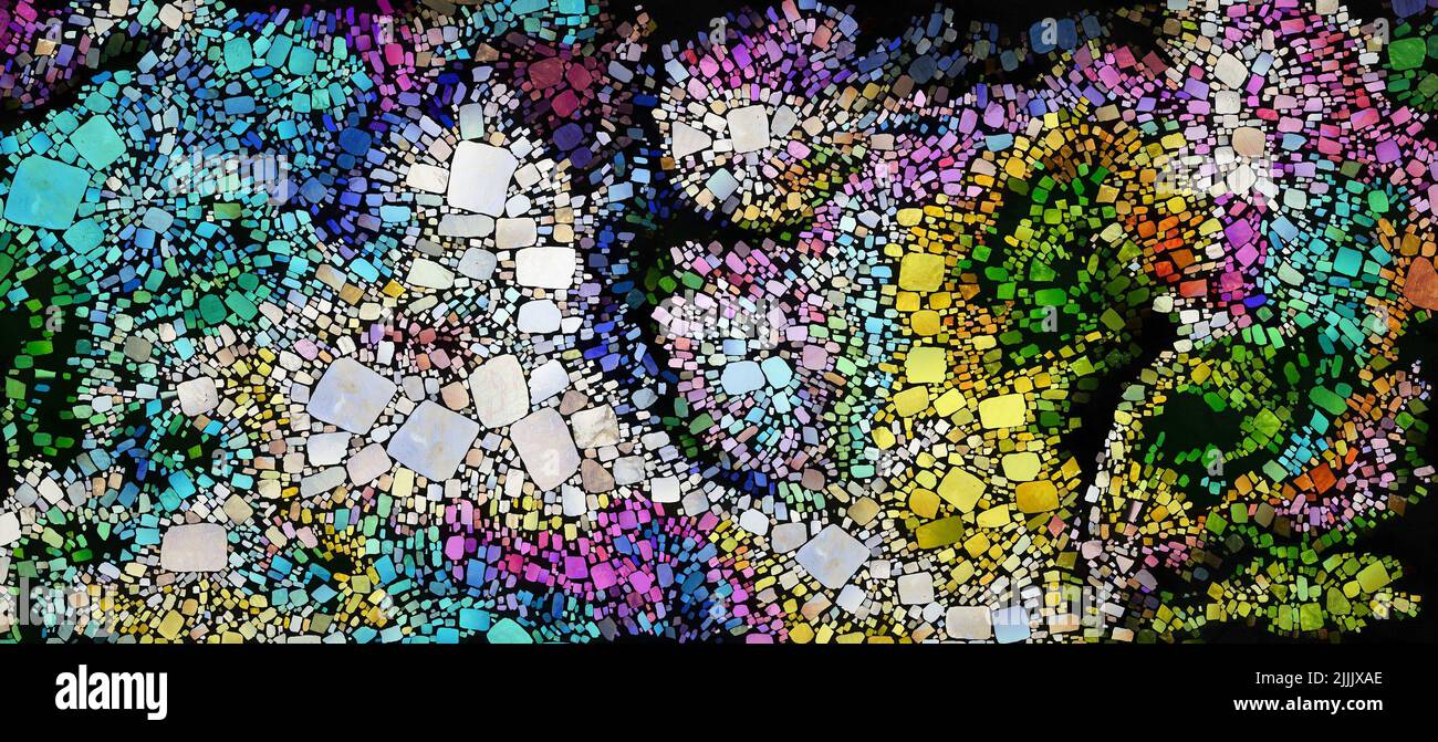 Digital render painterly mosaic tiles in smooth fluid motion with ...