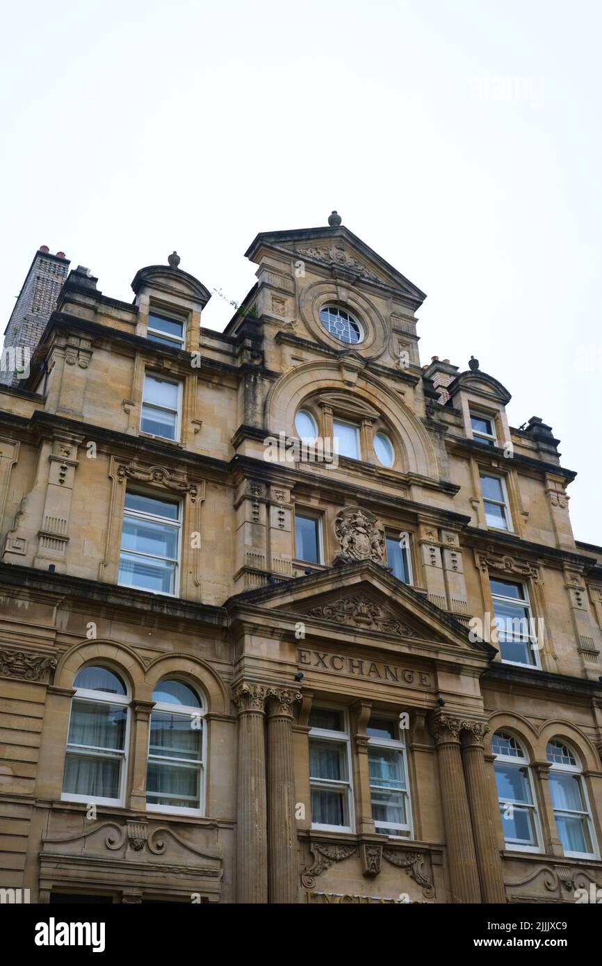 The stone facade of the newly restored Cardiff Coal Exchange office ...