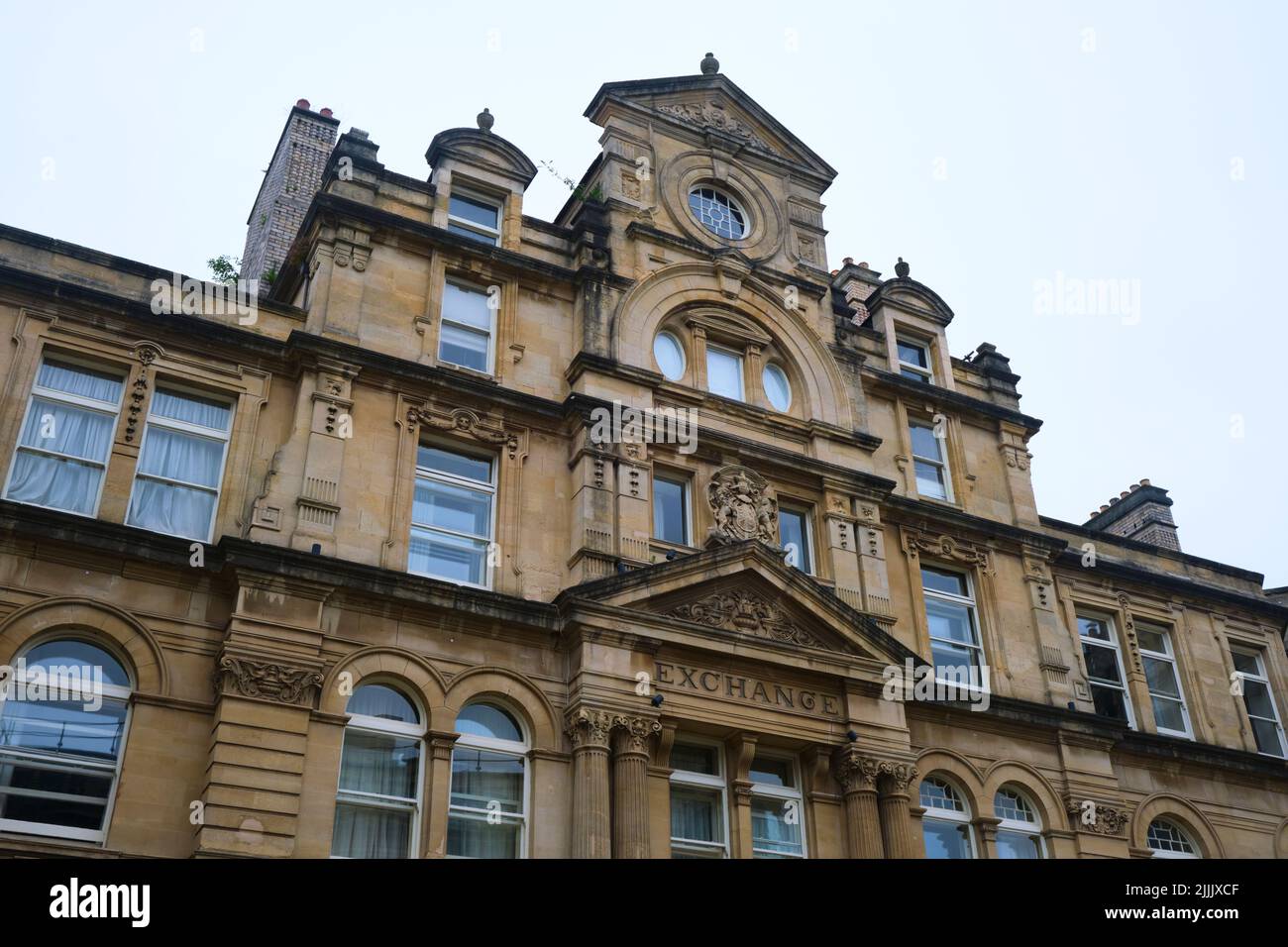 The stone facade of the newly restored Cardiff Coal Exchange office ...