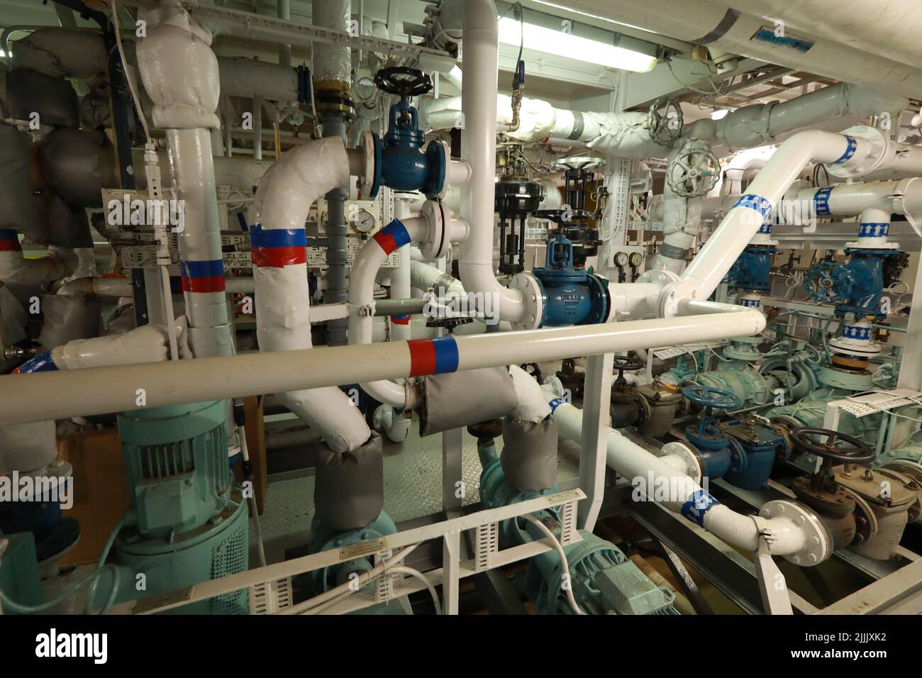 Pipework in ship's engine room Stock Photo - Alamy