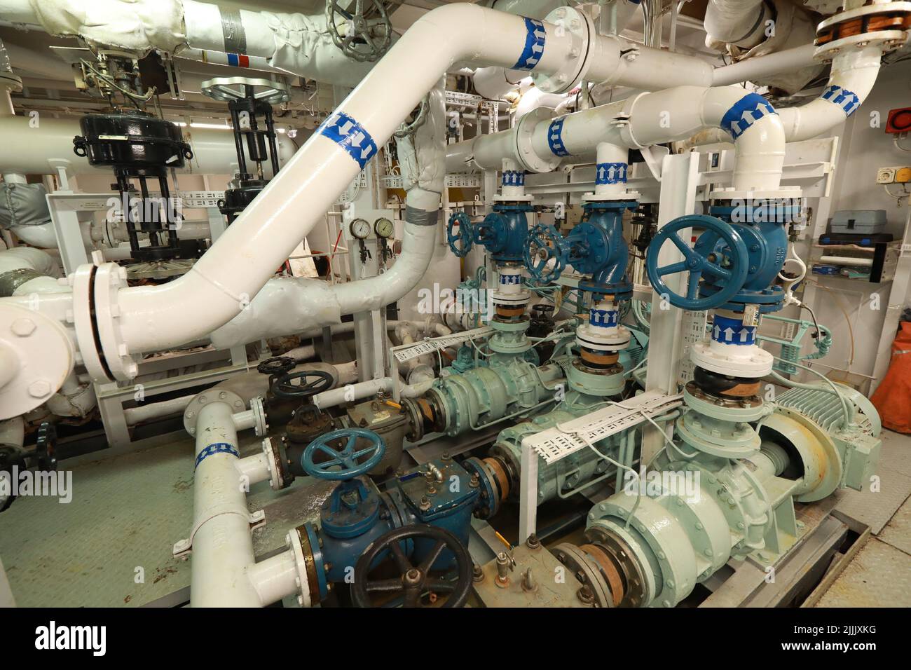 Pipework in ship's engine room Stock Photo - Alamy