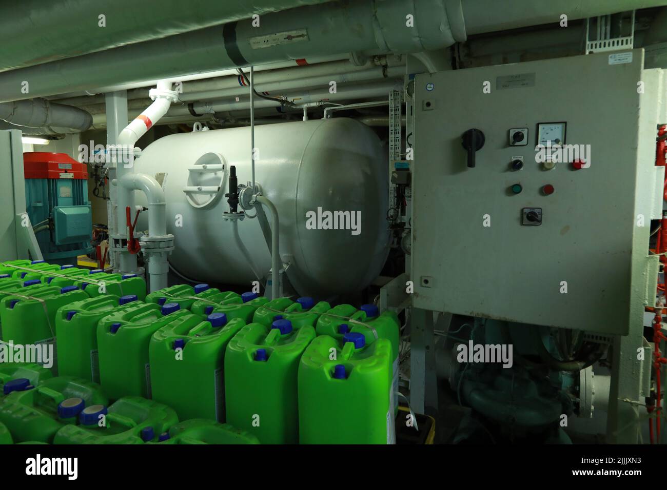 Cruise ship engine room interior with water tight doors electrical and ...