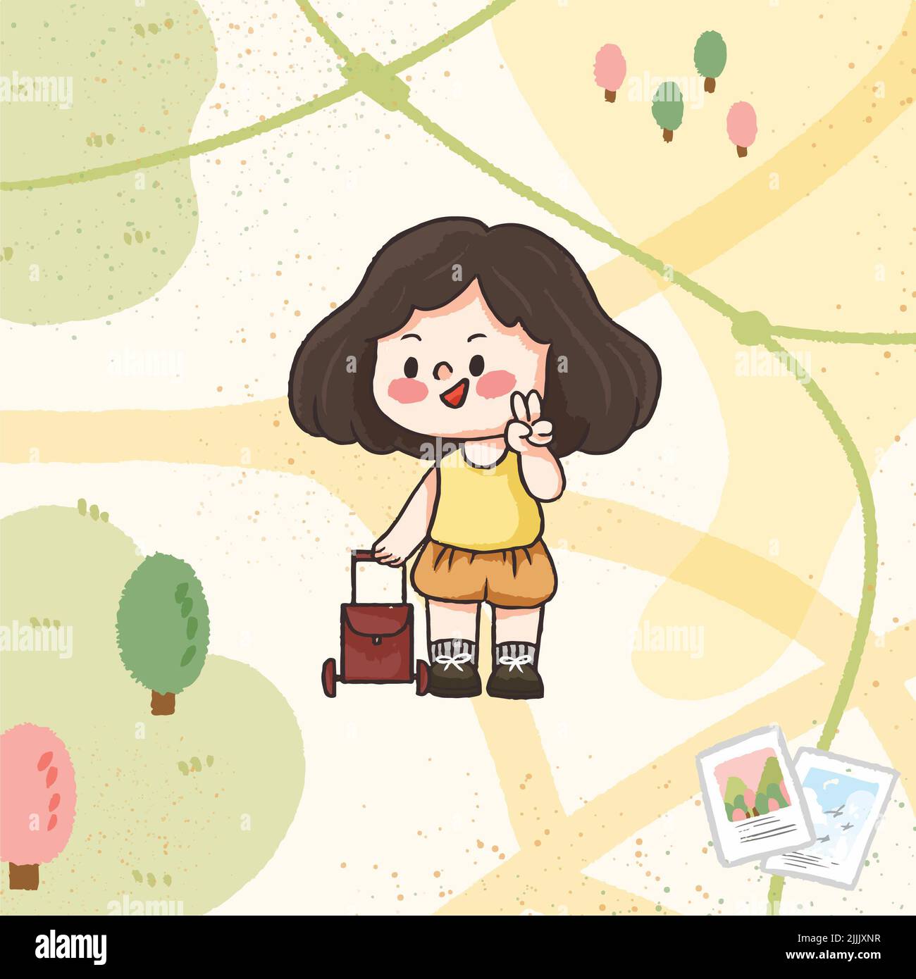 Girl Travel, Cute Girl Travel, Illustrator Map Stock Photo - Alamy