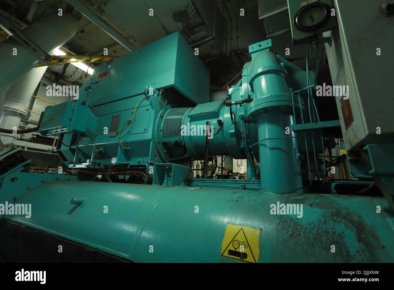 Cruise ship engine room interior with water tight doors electrical and ...