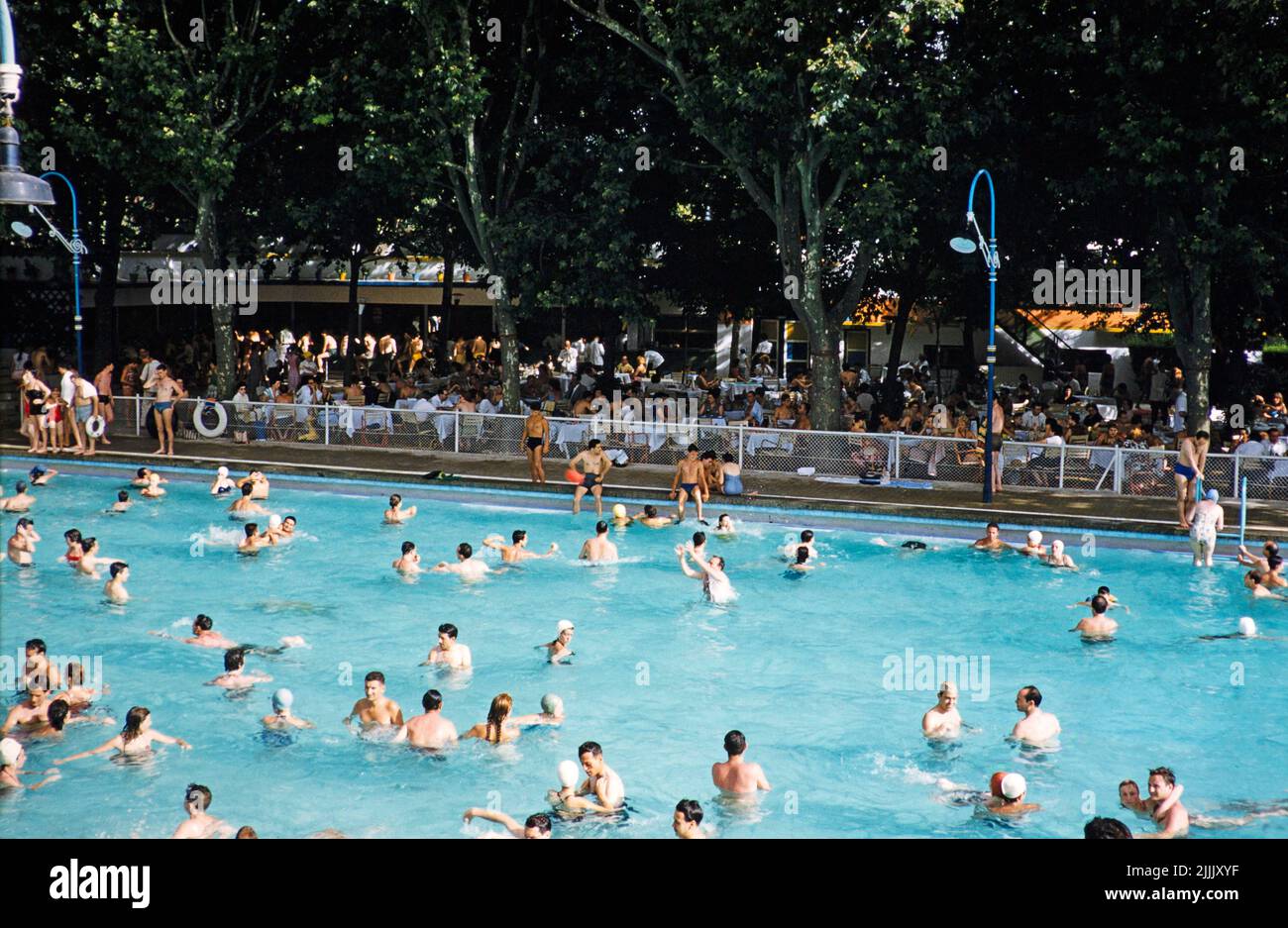 Crowded open air swimming pool, Madrid, Spain 1959 Stock Photo - Alamy