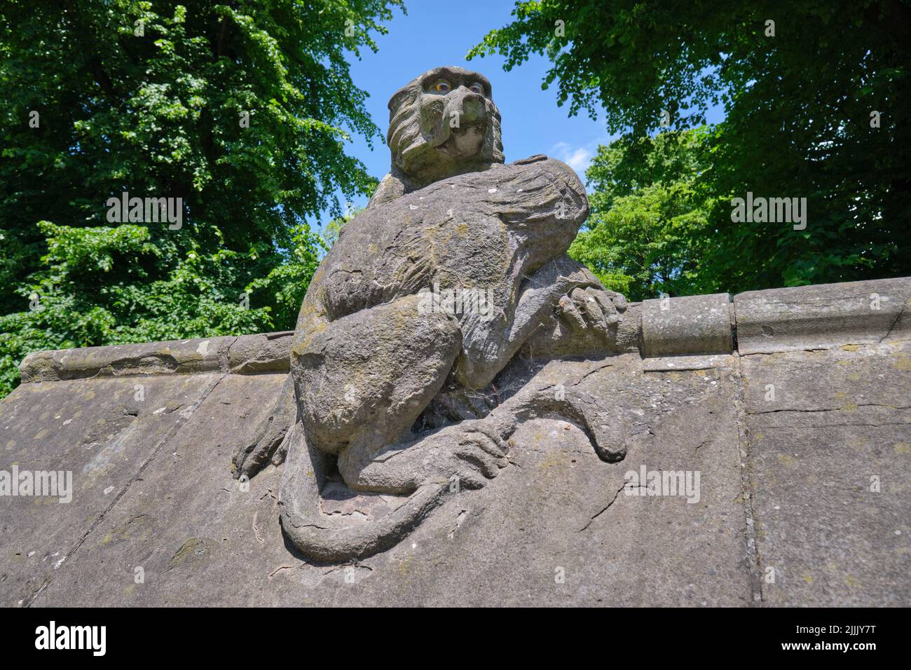 Two baboons, cuddling. At the William Burges designed stone carved ...