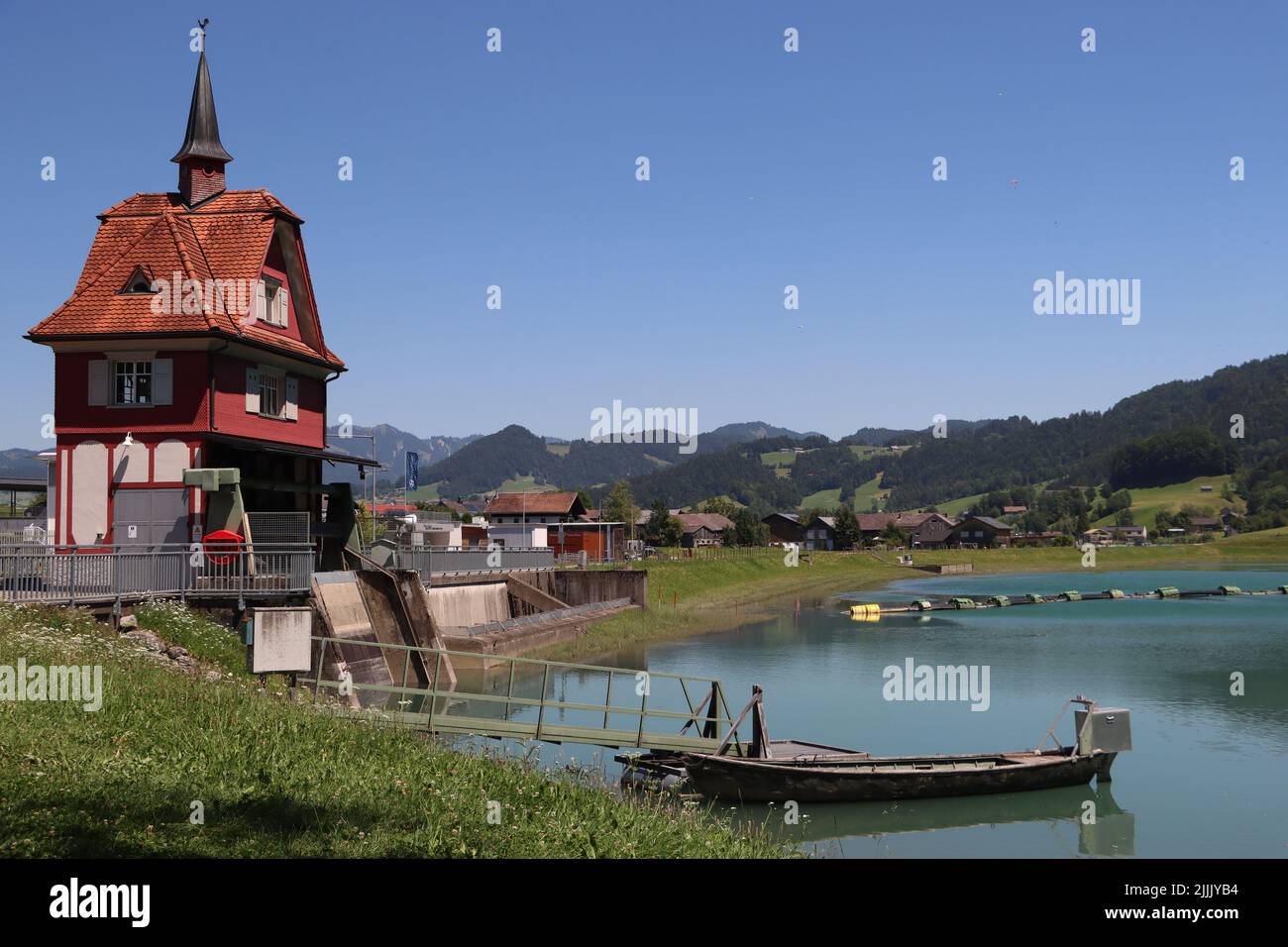 hydroelectric power plant. green energy is produced just with a ...