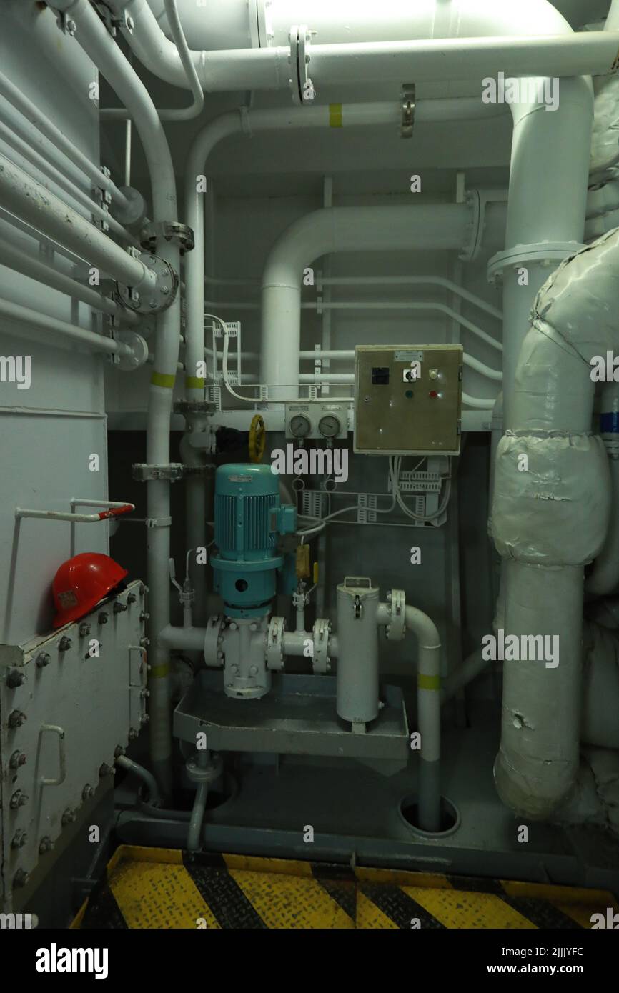 Pipework in ship's engine room Stock Photo - Alamy