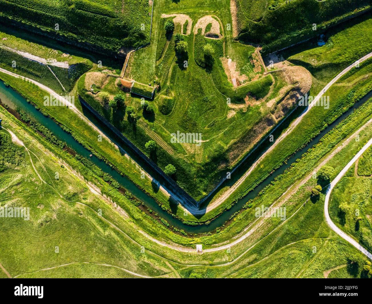Bird's-eye view of the ancient star-shaped fortified city of Palmanova ...
