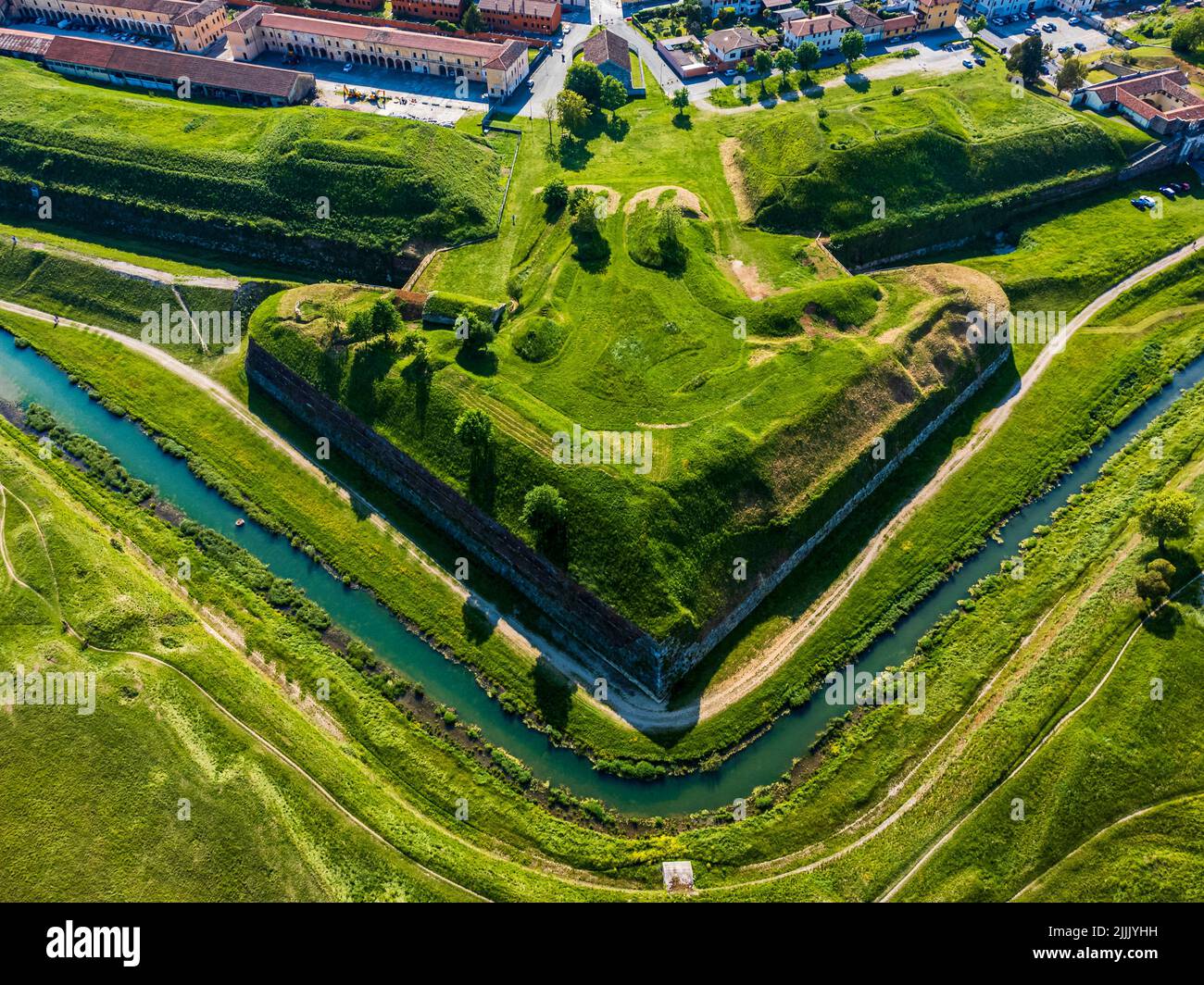 Bird's-eye view of the ancient star-shaped fortified city of Palmanova ...