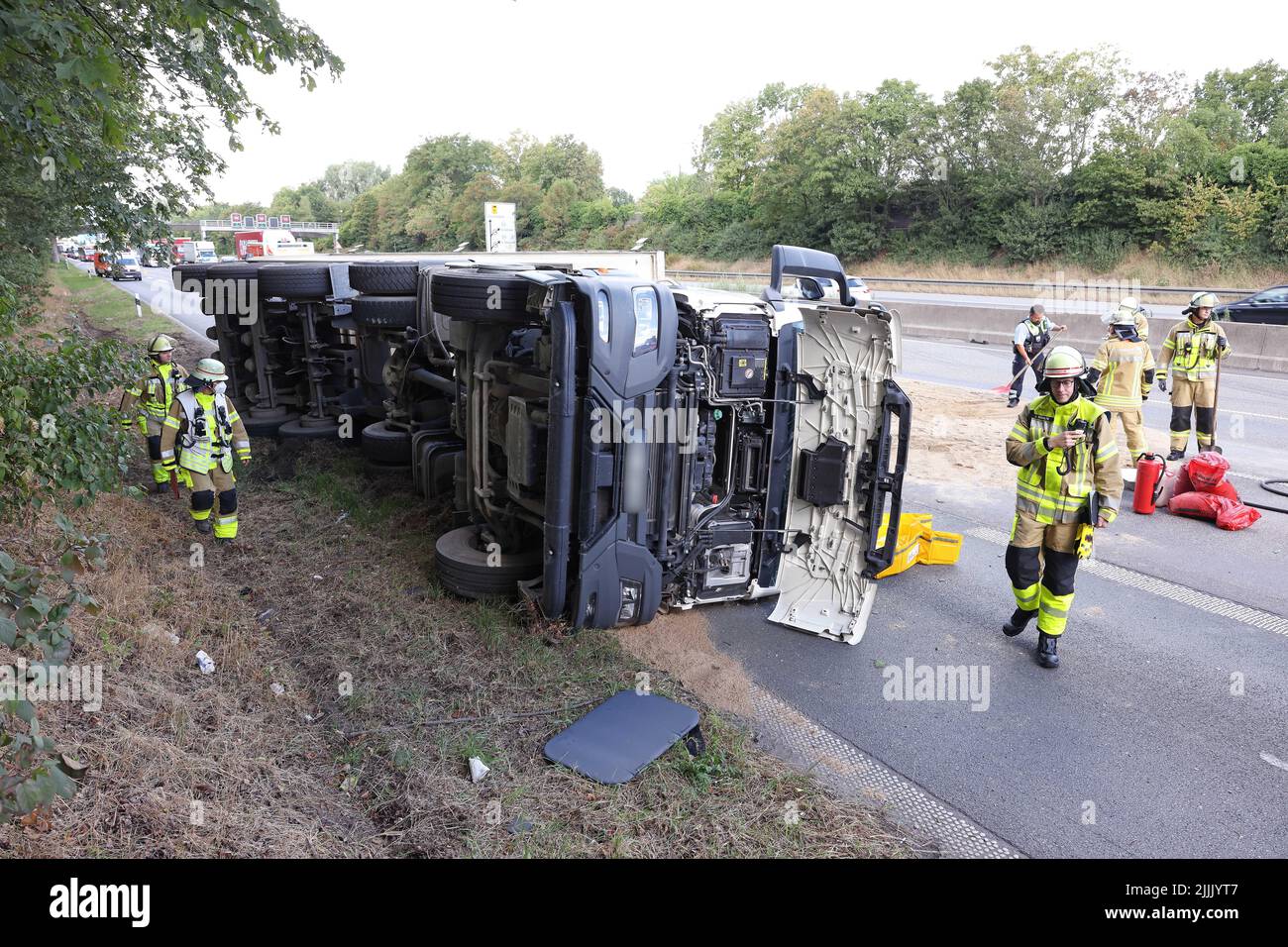 Duesseldorf, Germany. 27th July, 2022. A truck loaded with sand lies on ...