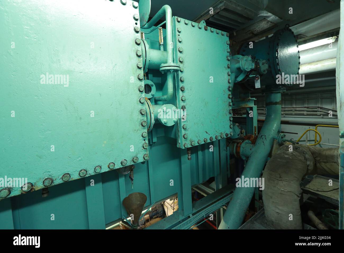 Cruise ship engine room interior with water tight doors electrical and ...