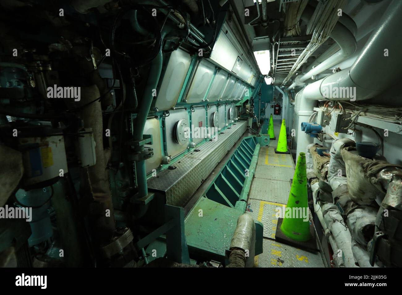 Cruise ship engine room interior with water tight doors electrical and ...