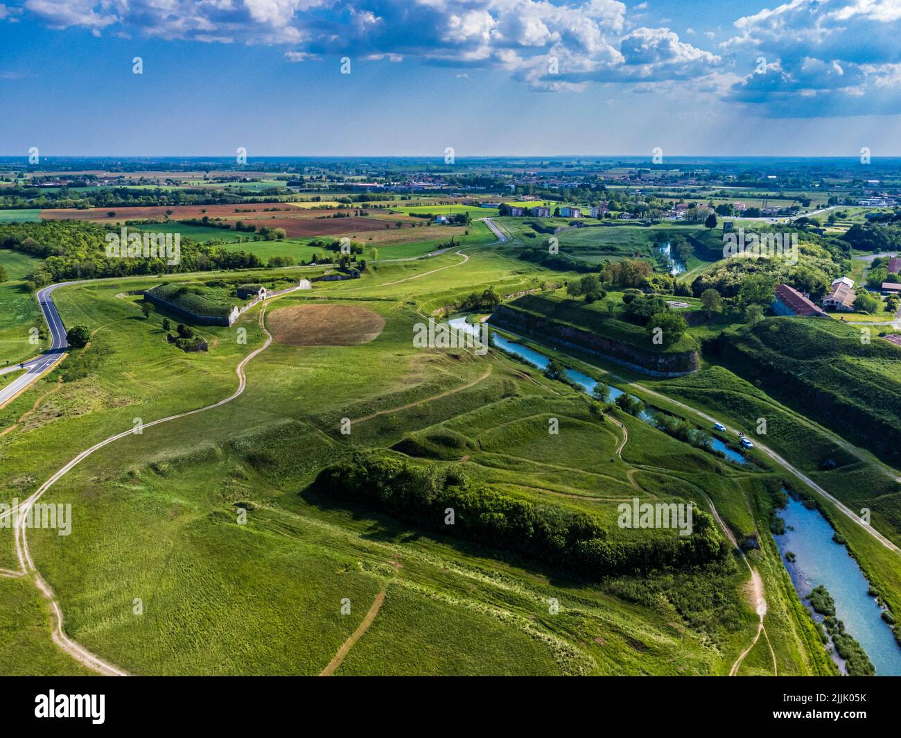 Bird's-eye view of the ancient star-shaped fortified city of Palmanova ...