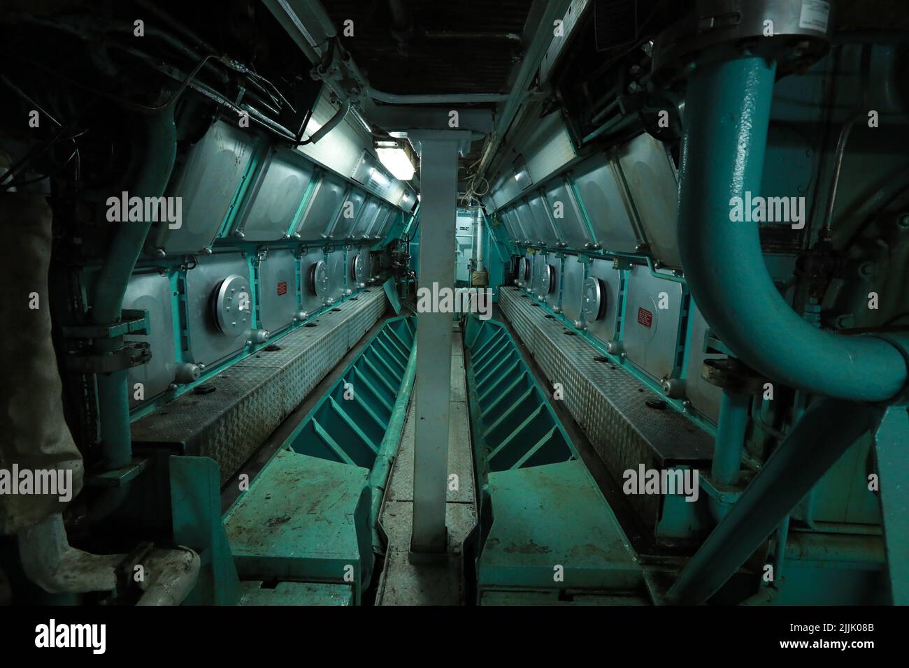 Cruise ship engine room interior with water tight doors electrical and ...