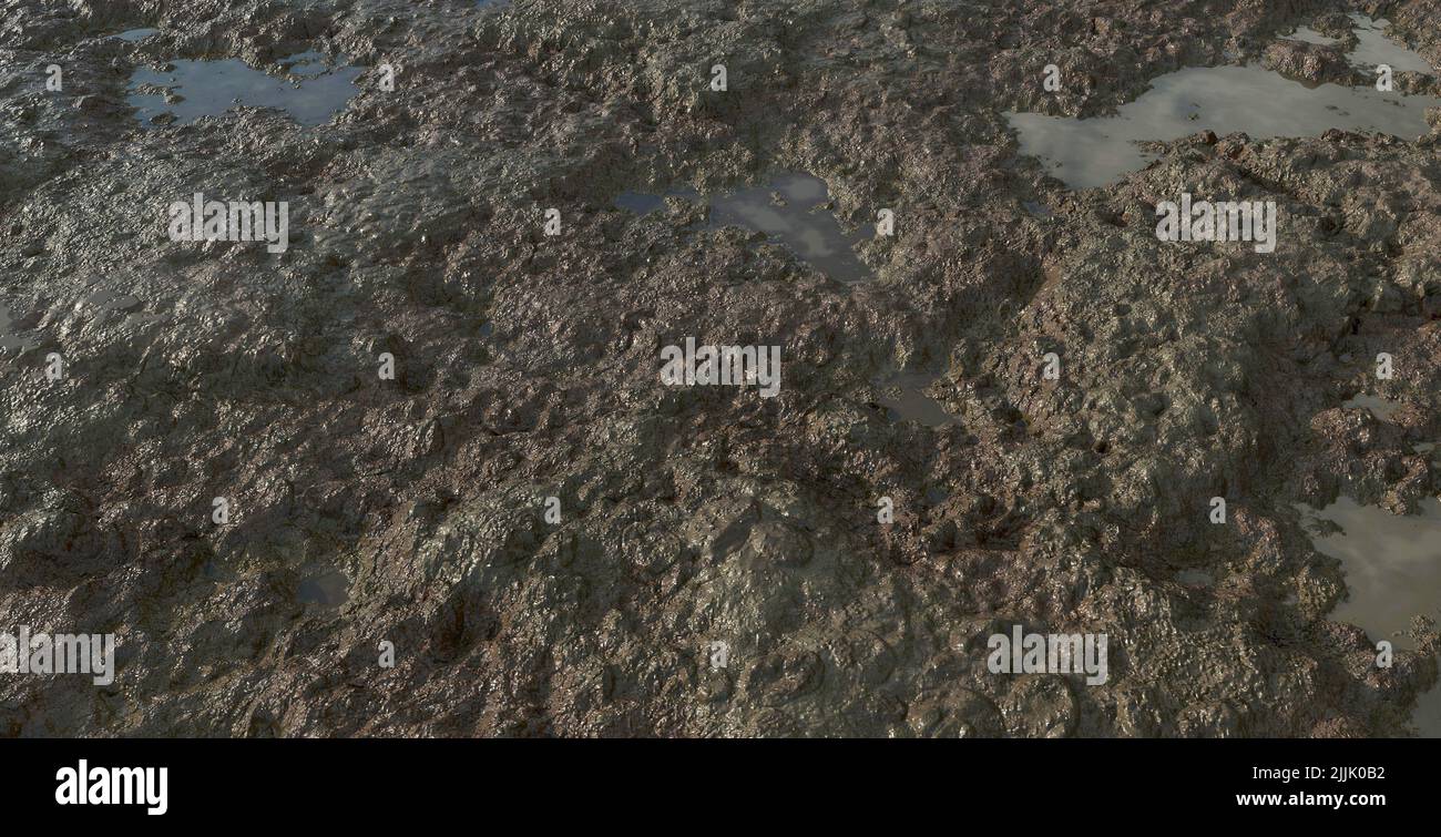 3D Realistic dirt wet puddles mud ground rendered texture background ...