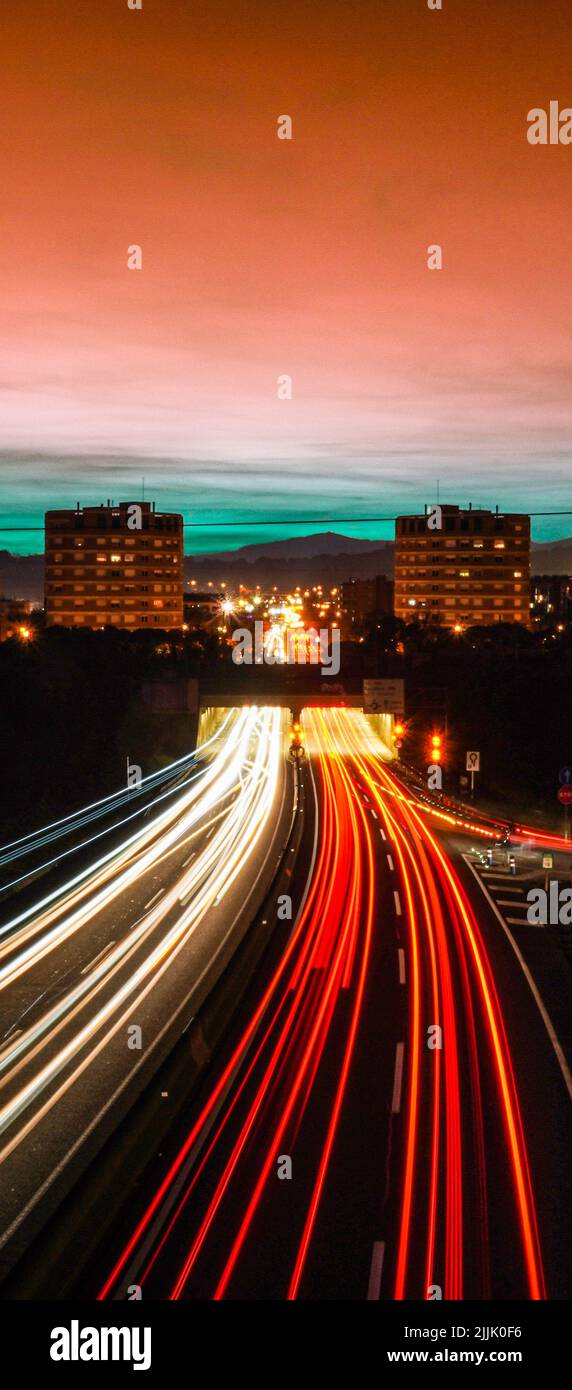 Vertical photography for mobile phones of Rays of lights, in slow ...