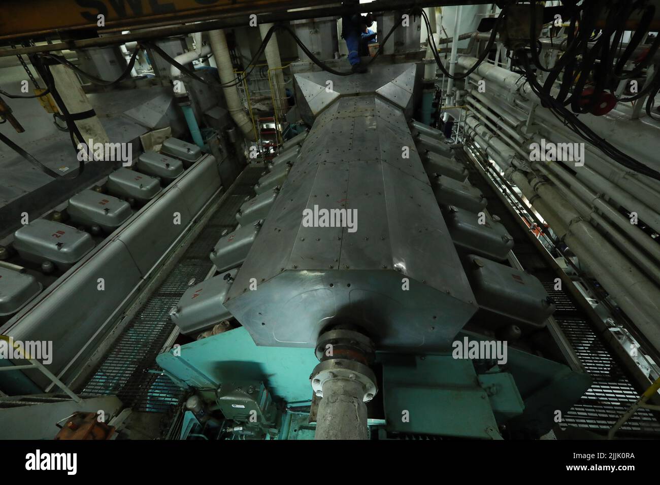 Cruise ship engine room interior with water tight doors electrical and ...