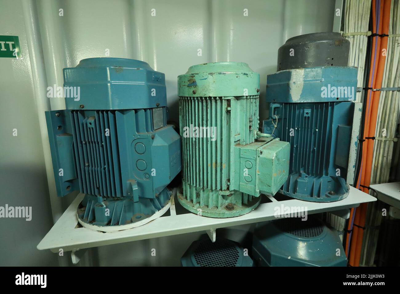 Cruise ship engine room interior with water tight doors electrical and ...
