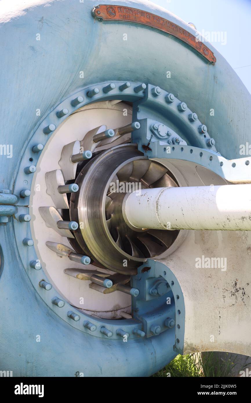 Hydropower turbine of hydroelectric power station. electricity was ...