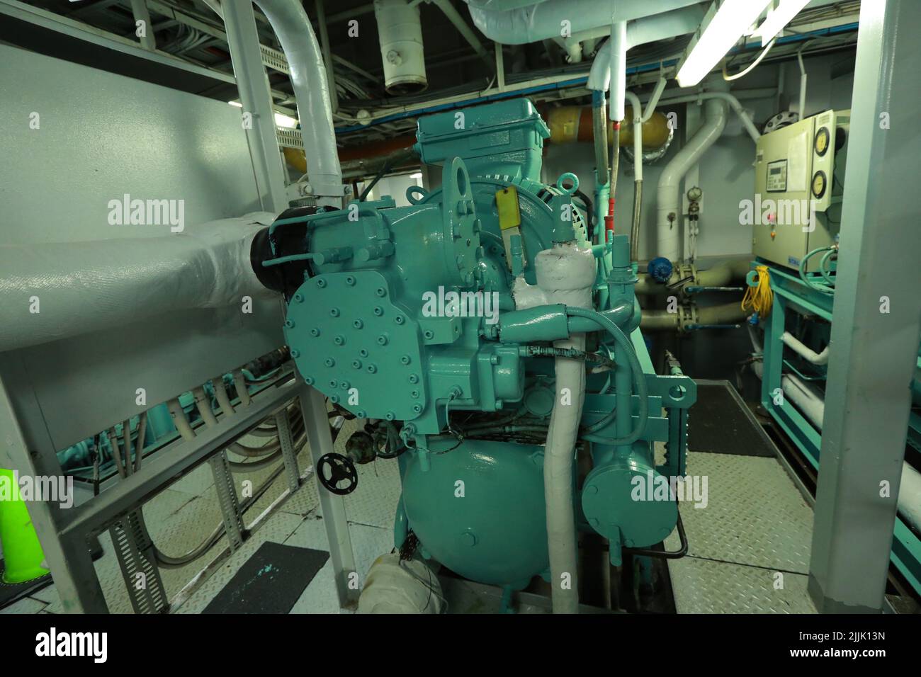 Cruise ship engine room interior with water tight doors electrical and ...